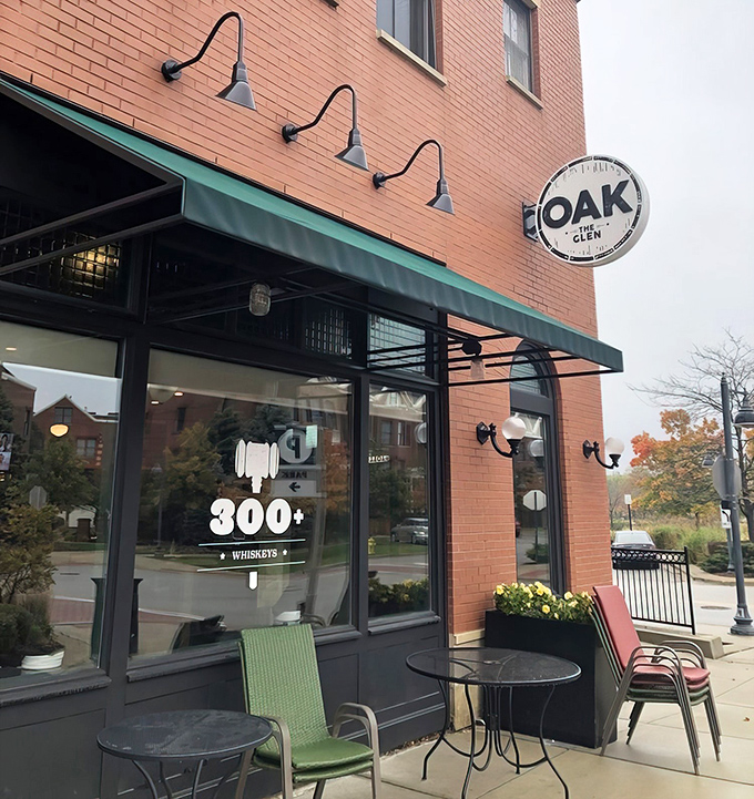 The welcoming brick facade of Oak at The Glen stands proudly in Glenview, where those orange barriers aren't keeping people out&mdash;they're creating the perfect outdoor dining sanctuary.