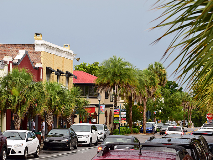 Palm trees frame Mount Dora's charming downtown, where colorful storefronts invite exploration. Florida's small-town magic without a single mouse in sight.