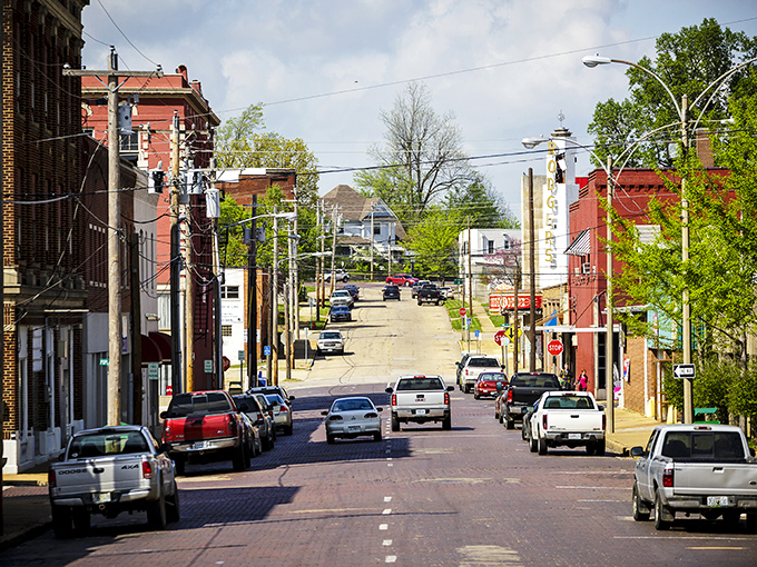 Downtown Poplar Bluff showcases classic Americana architecture with its brick facades and colorful awnings, where small-town charm meets practical affordability.