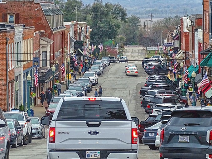 Main Street Weston looks like a movie set, but those brick facades have witnessed nearly two centuries of Missouri history. Small-town America at its most authentic.