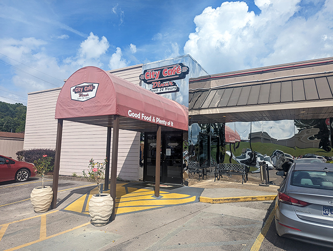 The unassuming exterior of City Cafe Diner stands like a beacon of comfort food hope along Keith Street in Cleveland, Tennessee.