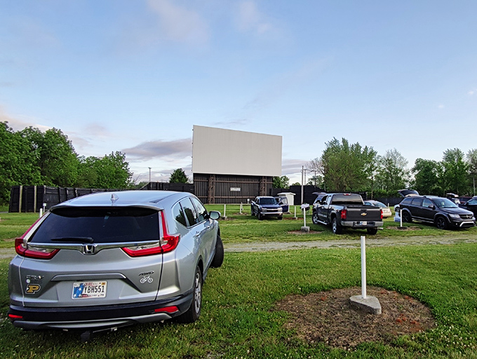 Cars lined up under the open sky, waiting for dusk to transform an ordinary field into cinema magic. Some traditions just feel right.