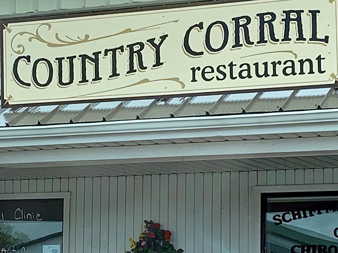 The unassuming exterior of Country Corral Restaurant in Shipshewana&mdash;proof that culinary treasures often hide behind modest facades.
