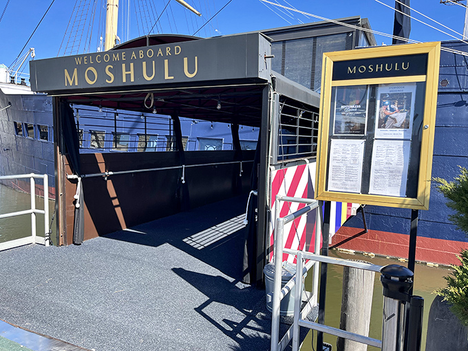 The Moshulu's illuminated masts pierce the night sky, a maritime giant transformed into Philadelphia's most dramatic dining destination. Dinner and a show, nautical style.