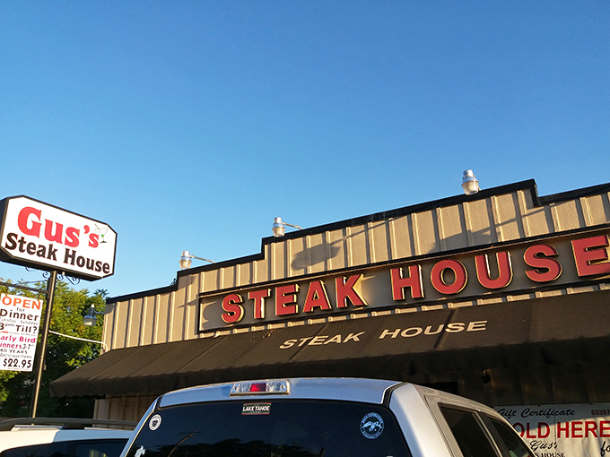 The gold-and-red sign beckons like a lighthouse for hungry travelers on Sonora's main drag. Classic steakhouse vibes from the moment you pull up.