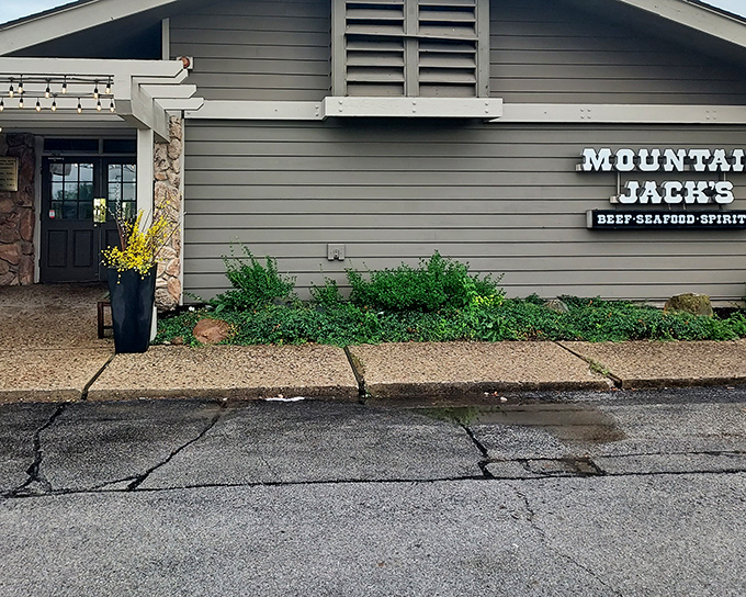 Mountain Jack's unassuming exterior is like that friend who doesn't brag but always delivers. The stone accents and simple signage promise authentic experiences inside.
