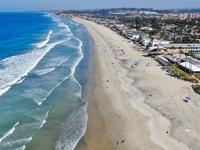 Del Mar's coastline stretches like nature's welcome mat, where golden sands meet the Pacific in a display that makes postcards jealous.