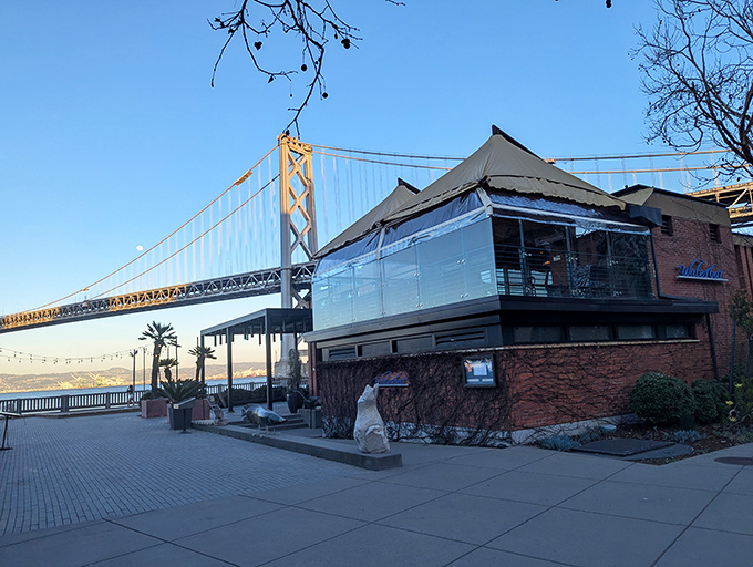The Bay Bridge isn't just a backdrop here&mdash;it's practically a dining companion. Waterbar's brick exterior promises seafood with a side of spectacular views.