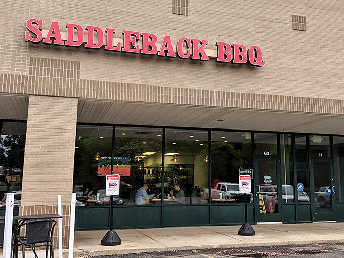 The unassuming brick exterior of Saddleback BBQ proves once again that the best barbecue joints don't need fancy facades&mdash;just follow your nose to the promised land.