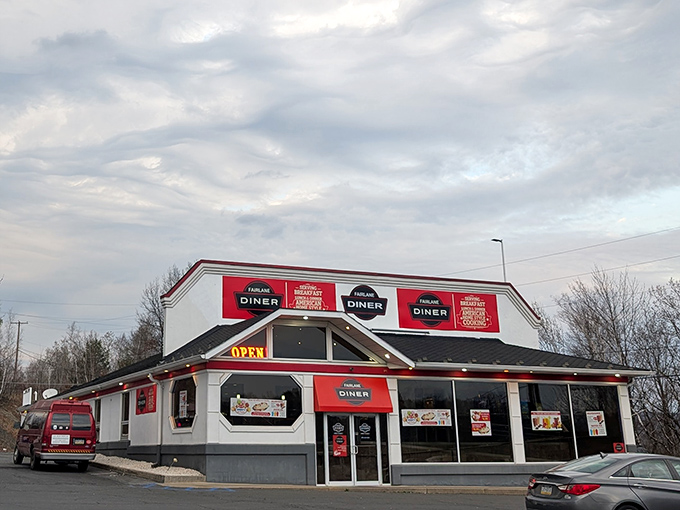 The classic diner silhouette of Fairlane Village Diner stands proudly against the Pennsylvania sky, like a time capsule of American comfort food traditions.