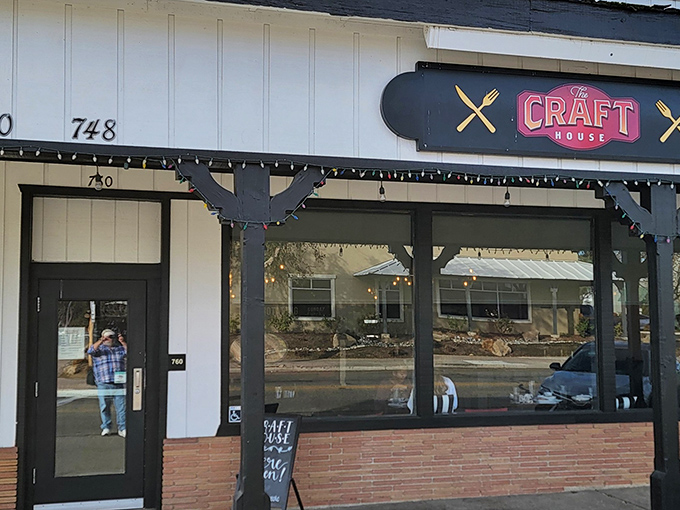 The Craft House's welcoming exterior beckons hungry travelers like a lighthouse for the gastronomically adrift.