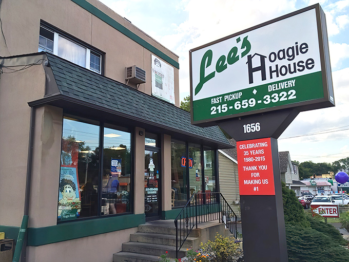 The unassuming exterior of Lee's Hoagie House in Abington hides sandwich greatness within, like finding a diamond in your backyard.