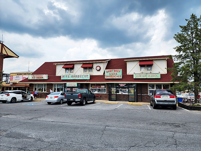 The vintage charm of Ritz Barbecue's exterior is like stumbling upon a time capsule of American dining history, complete with that classic neon signage.