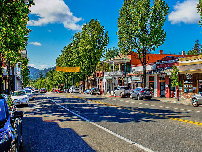 Main Street Weaverville looks like a movie set, but the locals aren't extras&mdash;they're just living their best small-town lives under those majestic trees.