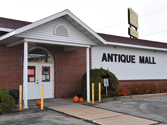 The unassuming exterior of Antique Mall of Tomah belies the wonderland of treasures waiting inside. Like a time machine disguised as a strip mall storefront.