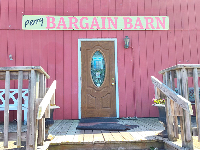 The iconic red barn stands proudly against the Ohio sky, promising treasures within that big box stores could never imagine.