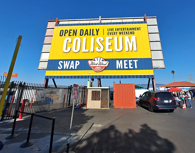 The iconic yellow and blue sign welcomes bargain hunters daily. Like a Vegas marquee for the thrifty set, it promises treasures without the gamble.