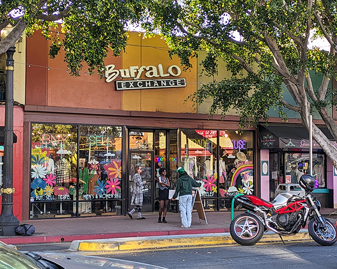 The vibrant storefront of Buffalo Exchange beckons like a fashion oasis, its colorful exterior promising treasures within for the savvy San Diego shopper.