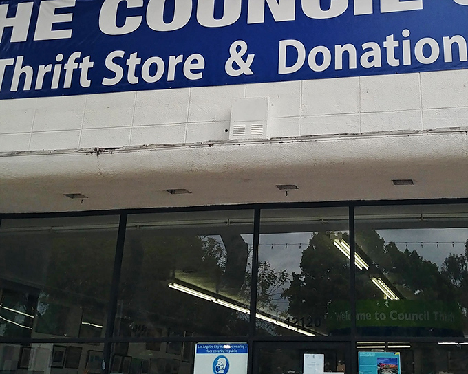 The Council Shop's unassuming exterior hides a treasure trove within&mdash;like finding a secret portal to bargain heaven on Venice Boulevard.