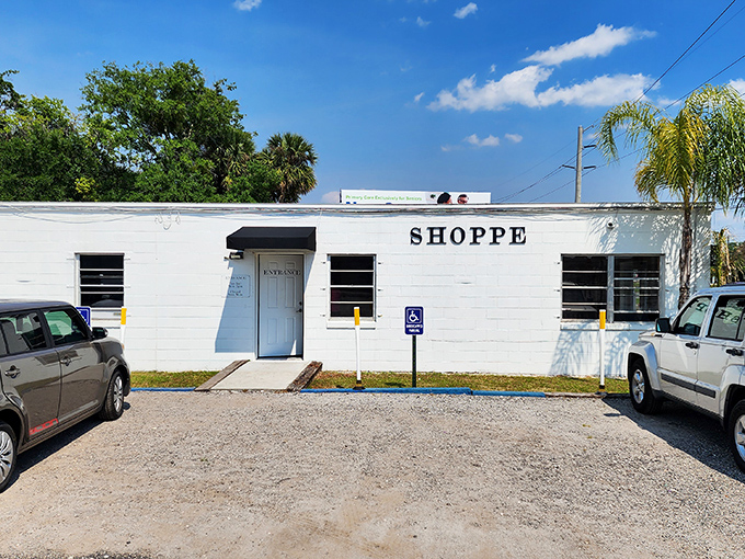 The unassuming white exterior of Thrift on 46 hides a treasure trove within, like a paperback novel with an understated cover but brilliant story.