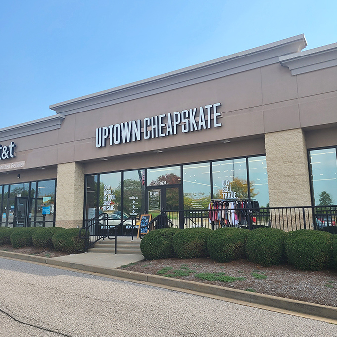 The storefront beckons like a fashion oasis, with its clean lines and modern signage promising treasure hunting adventures within.