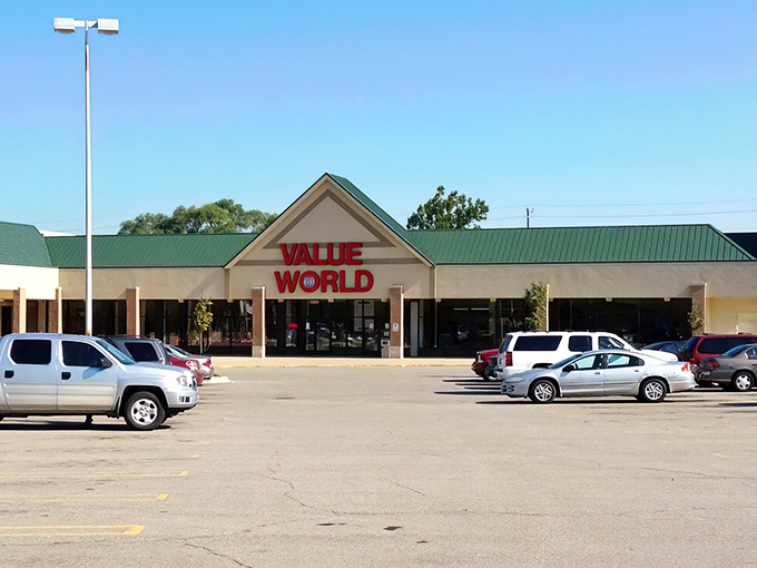 The unassuming facade of Value World in Southfield hides a universe of possibilities within. Like a treasure chest disguised as a strip mall tenant.