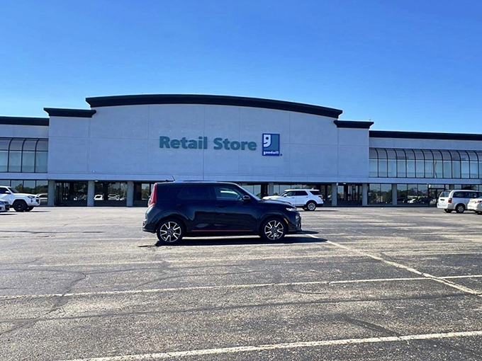 The unassuming exterior belies the treasure trove within. Like a retail speakeasy, this Goodwill's plain fa&ccedil;ade keeps the bargain-hunting masses at bay.