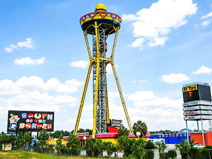 The legendary South of the Border sign welcomes weary travelers with promises of tacos, trinkets, and technicolor dreams.