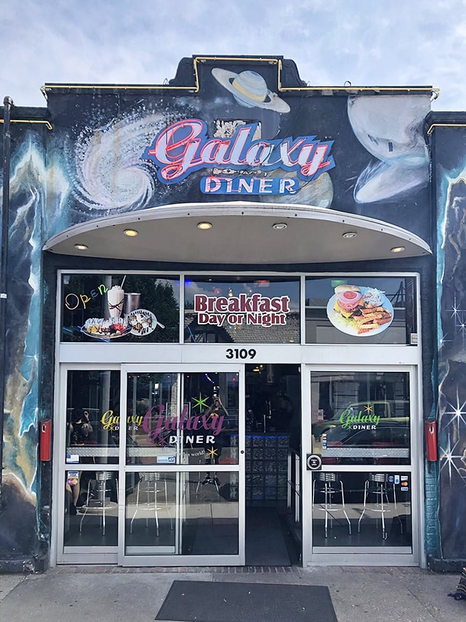 The cosmic facade of Galaxy Diner stands out in Richmond's Carytown district like a retro-futuristic beacon. Breakfast served day or night!