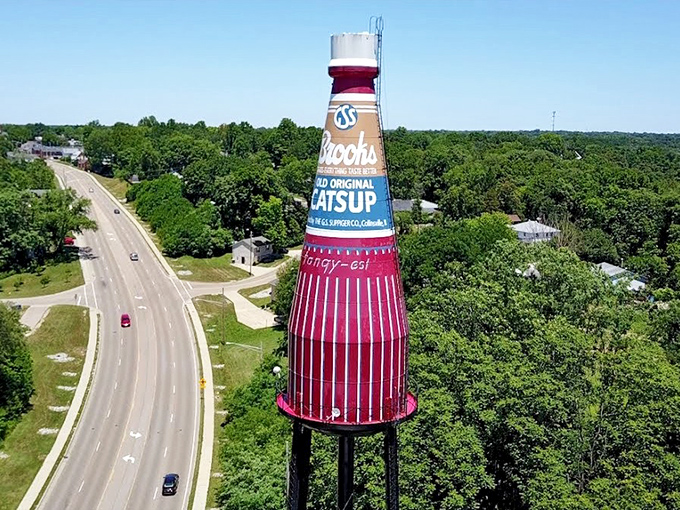 Standing tall against the Illinois sky, this 170-foot condiment colossus makes you wonder if Paul Bunyan might swing by for a burger.