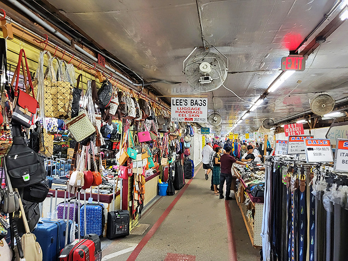 Treasure hunters navigate the labyrinth of Lee's Bags, where handbags and luggage await their next adventure. Bargain paradise defined!