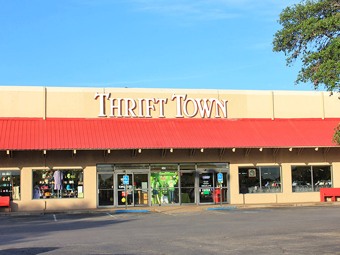 The unassuming tan fa&ccedil;ade with bold red lettering &ndash; like a treasure chest disguised as a shoebox. Your wallet's new best friend awaits inside.