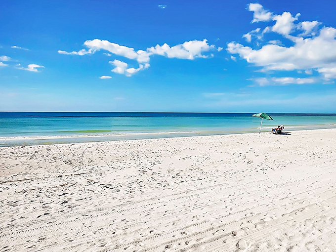 Pure sugar-white sand meets endless blue sky in this postcard-perfect slice of Gulf Coast paradise.