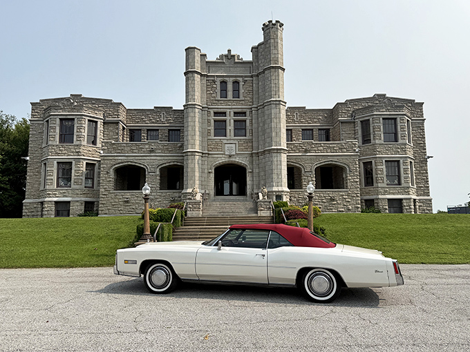 The imposing limestone facade of Pythian Castle stands proudly against the Missouri sky, a European architectural time-traveler in Springfield's heartland.