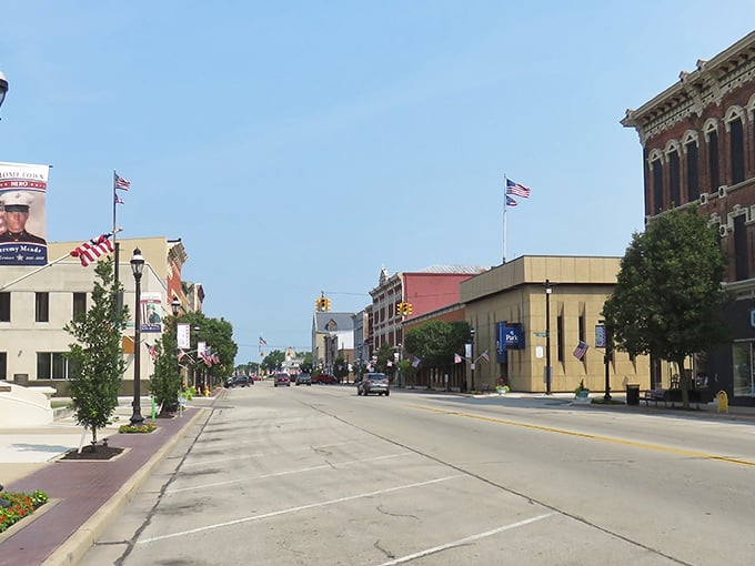 Broadway Street stretches before you like a Norman Rockwell painting come to life, where historic architecture meets small-town charm in downtown Greenville.