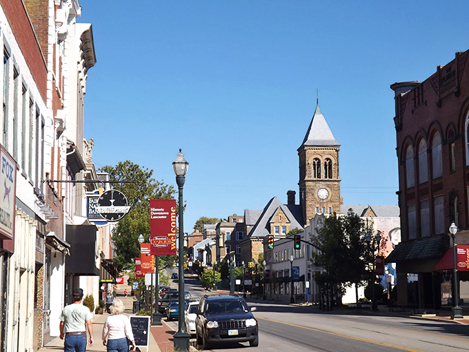 Lancaster's cityscape unfolds like a storybook, where historic brick buildings stand shoulder to shoulder with modern amenities under Ohio's expansive blue skies.