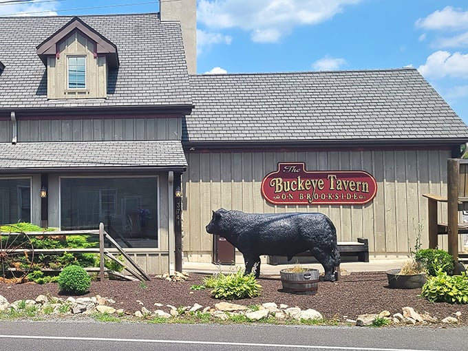 The stone facade of Buckeye Tavern stands like a delicious time capsule on Macungie's roadside, dormer windows peering out as if keeping watch for hungry travelers.