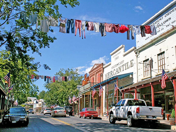Main Street charm with laundry strung across like festive bunting. Small-town America doesn't get more picture-perfect than this.