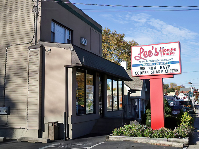 The unassuming exterior of Lee's Hoagie House in Abington hides sandwich greatness within, like finding a diamond in your backyard.