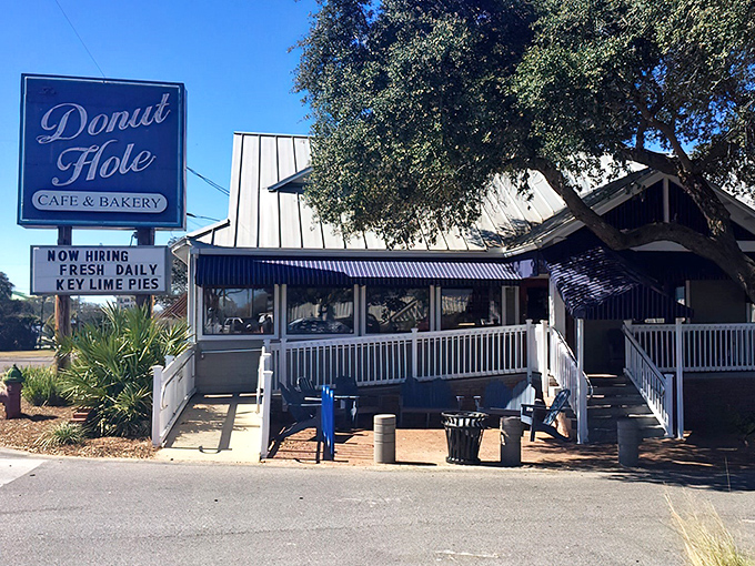 The iconic blue sign beckons hungry travelers like a lighthouse for breakfast lovers. The promise of fresh key lime pies is impossible to resist.