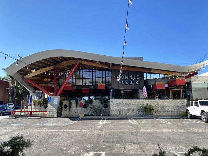 The architectural marvel that is Connie and Ted's stands out with its wave-like roof and inviting string lights&mdash;New England seafood with California architectural flair.