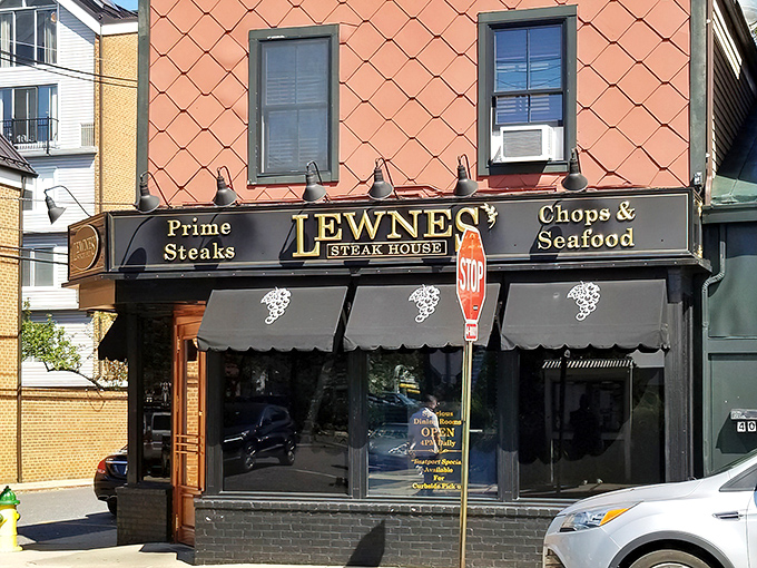 The iconic red exterior of Lewnes' stands like a beacon for carnivores in Eastport. That wooden door has welcomed generations of serious steak enthusiasts.