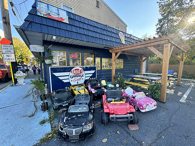 The bright blue exterior of Dad's Garage isn't just eye-catching&mdash;it's a beacon for breakfast pilgrims seeking pancake nirvana in Mechanicsburg.