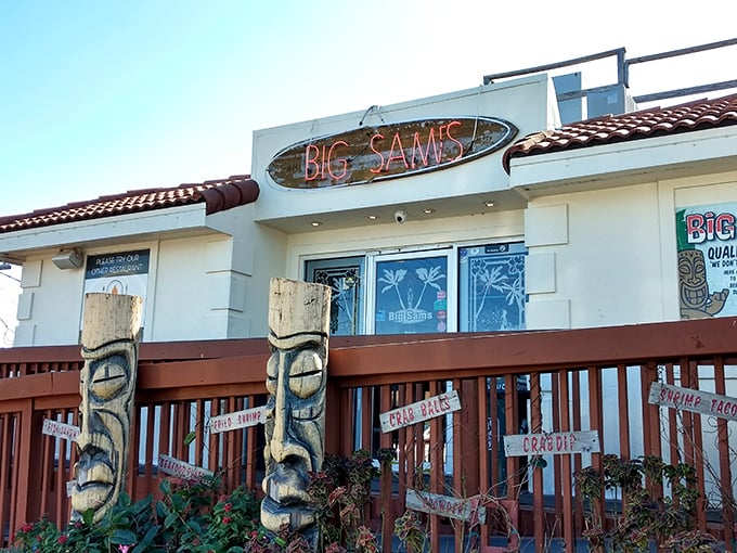 Those tiki guardians flanking Big Sam's entrance aren't just decoration&mdash;they're sentinels of seafood satisfaction standing watch over Virginia Beach's best-kept culinary secret.