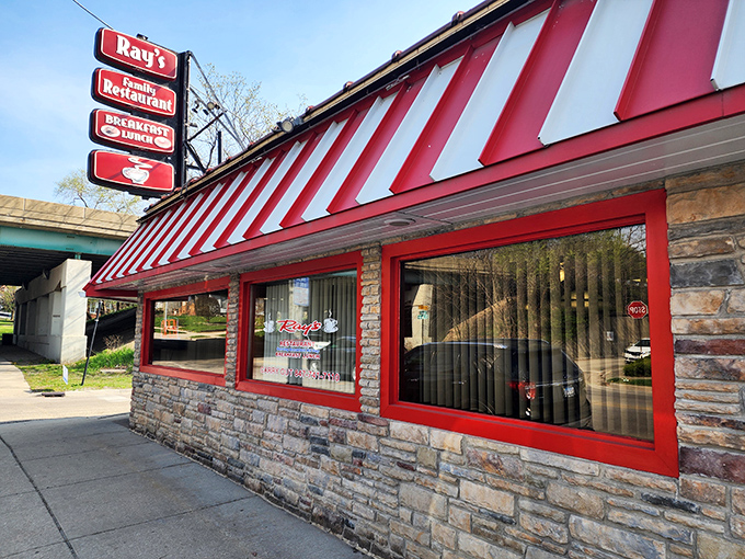 That iconic red and white awning isn't just eye-catching&mdash;it's a beacon of breakfast hope for hungry Elgin residents seeking hash brown salvation.