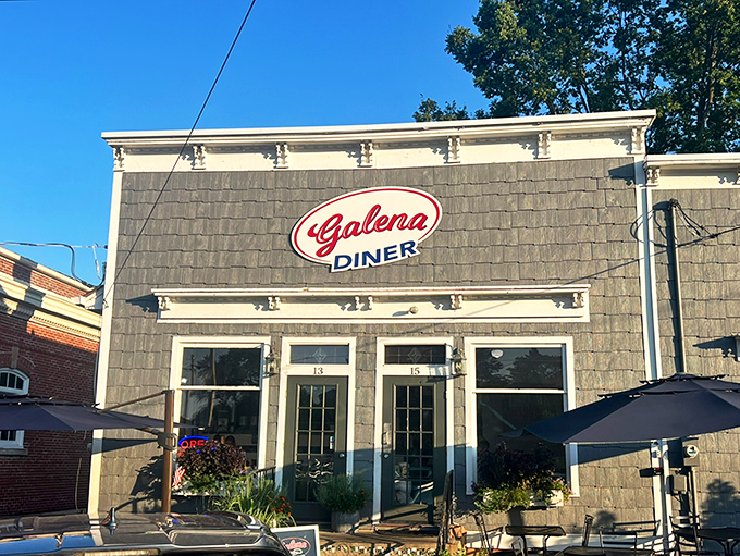 The stone facade of Galena Diner stands like a culinary lighthouse in this charming Ohio village, its red oval sign promising comfort and satisfaction to all who enter.