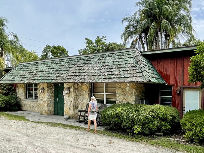 The stone cottage exterior of Red Wing Restaurant looks like it was plucked from a fairy tale and dropped into Florida's palm tree landscape.