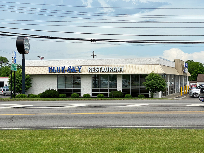 The unassuming exterior of Blue Sky Restaurant stands like a breakfast beacon along Elyria's busy thoroughfare, promising simple pleasures within its modest walls.