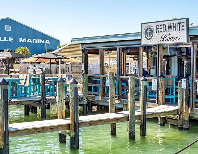 Waterfront dining doesn't get more literal than this! Red, White and Booze's turquoise-trimmed deck practically hovers over St. Pete's glistening waters.