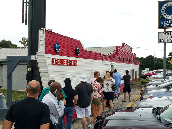 The U.S.S. Lee & Rick's sails proudly on Old Winter Garden Road, its boat-shaped exterior promising seafood treasures within. No fancy harbor needed.